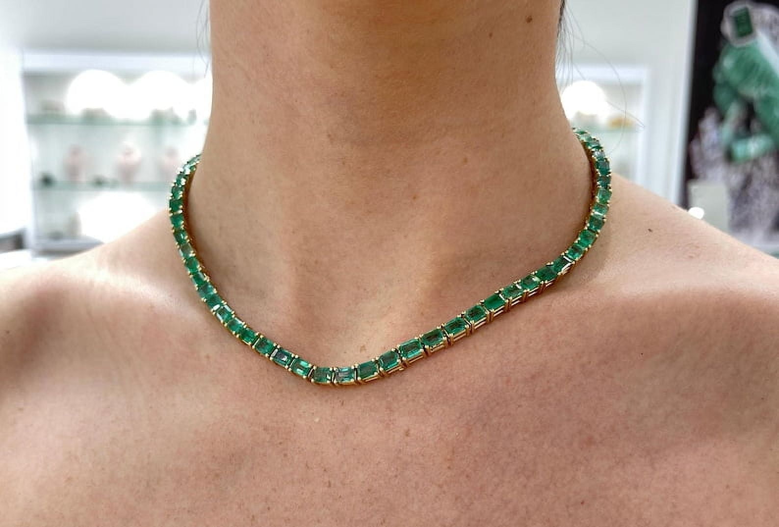 925 Silver Lab Emerald Octagon Tennis Necklace,14k Yellow Gold Plated ...