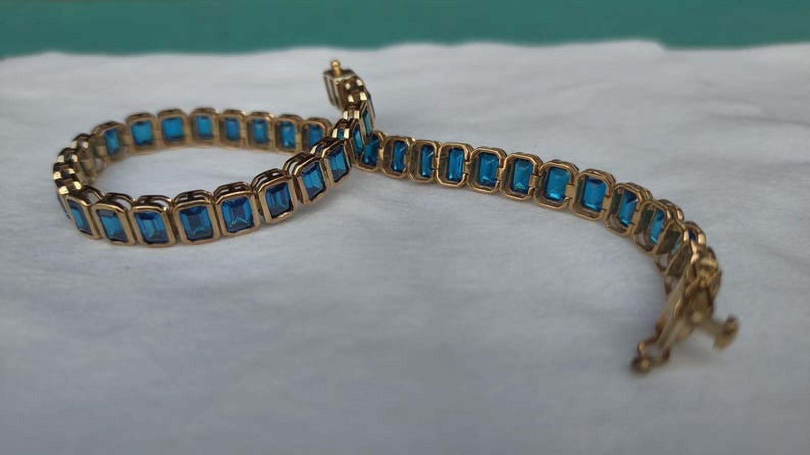 925 Silver Lab London Blue Topaz Ocatgon Bezel Tennis Bracelet,Gold ...