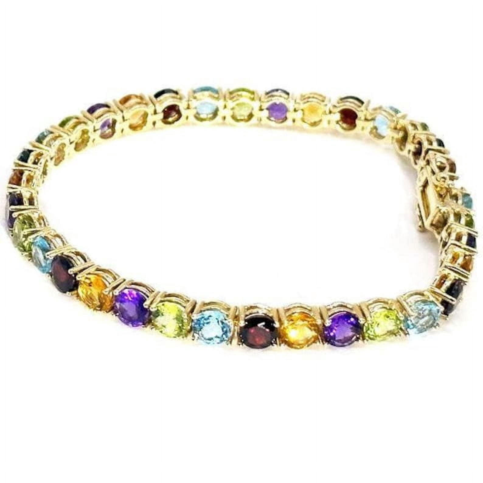 925 Silver Lab Rainbow Sapphire Bracelet with 14K Gold plating,Multi ...