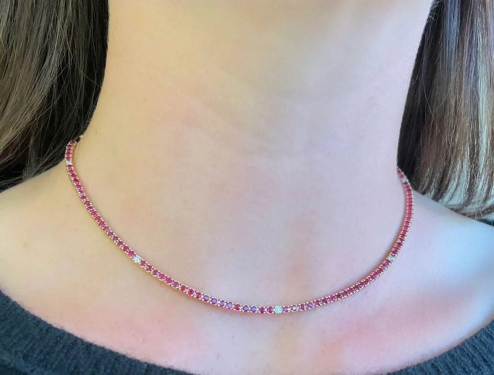 925 Silver Lab Ruby With CZ Tennis Necklace,14k Lab Ruby Stone Initial ...