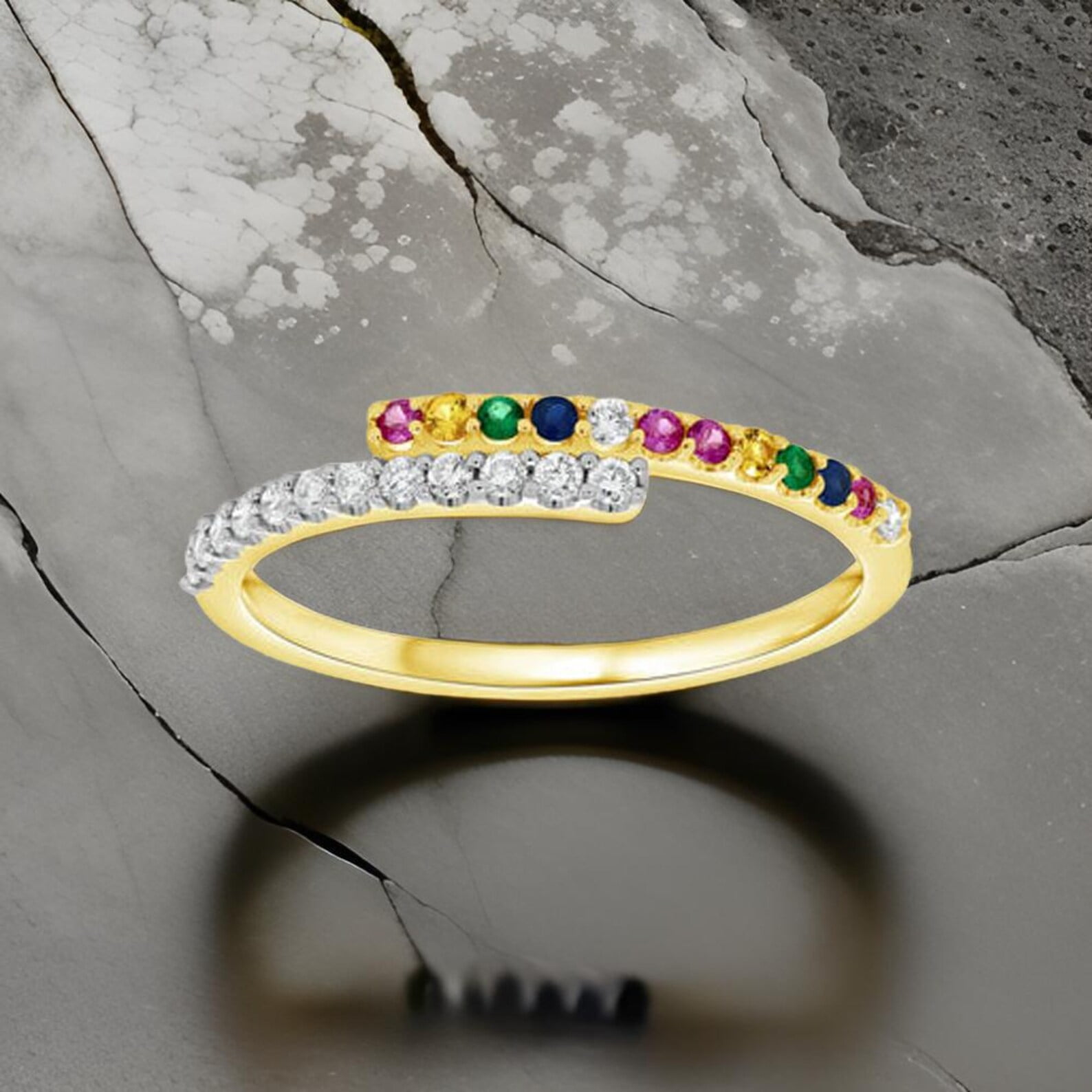 925 Silver Minimalist Rainbow Gemstones Half Eternity Ring,Ombre ring.multi color eternity band ...