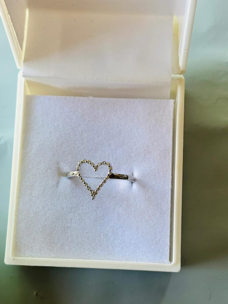 925 Silver Open Heart White Zircon Pave Ring,Open Heart Ring,Heart Shaped Ring,Heart Outline Big ...