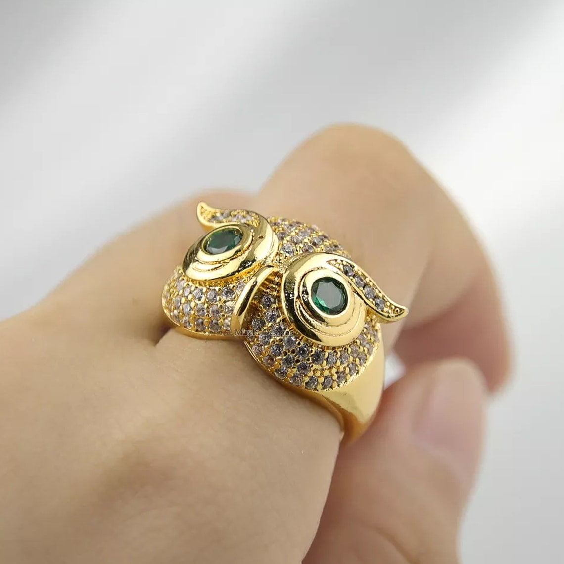 925 Silver Owl Ring, 14k Yellow gold plated diamond owl ring - Walmart.com
