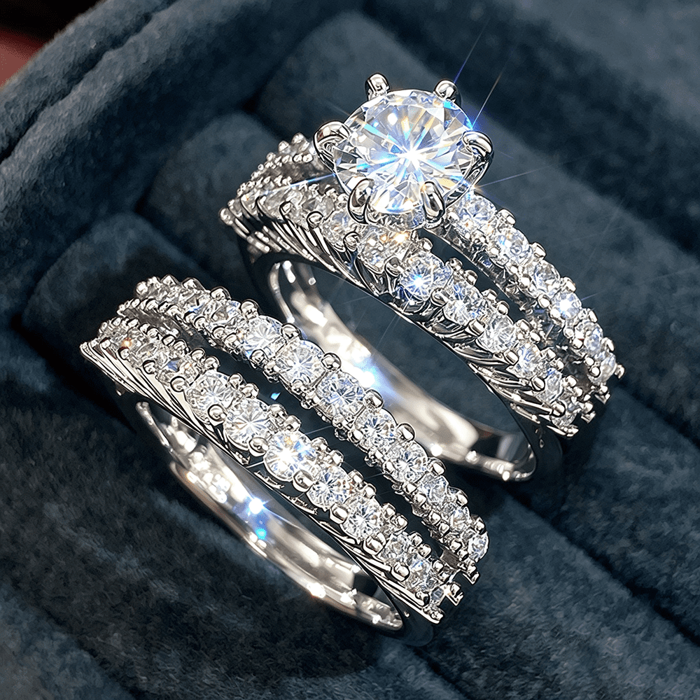 925 Silver Plated Simulated Diamond Promise Engagement Rings Set for ...