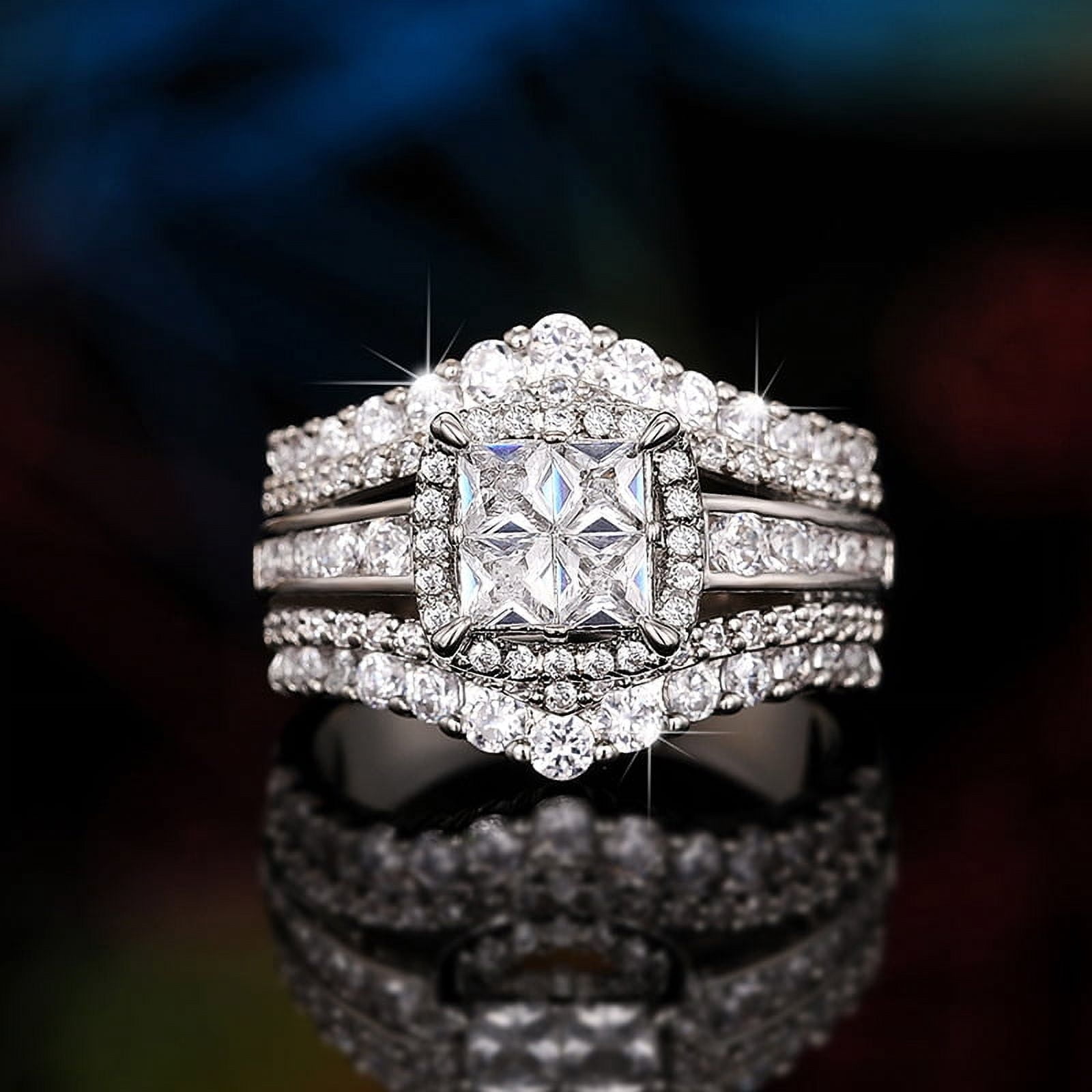 925 Silver Plated Square Cutting CZ Eternity Engagement Ring's for ...