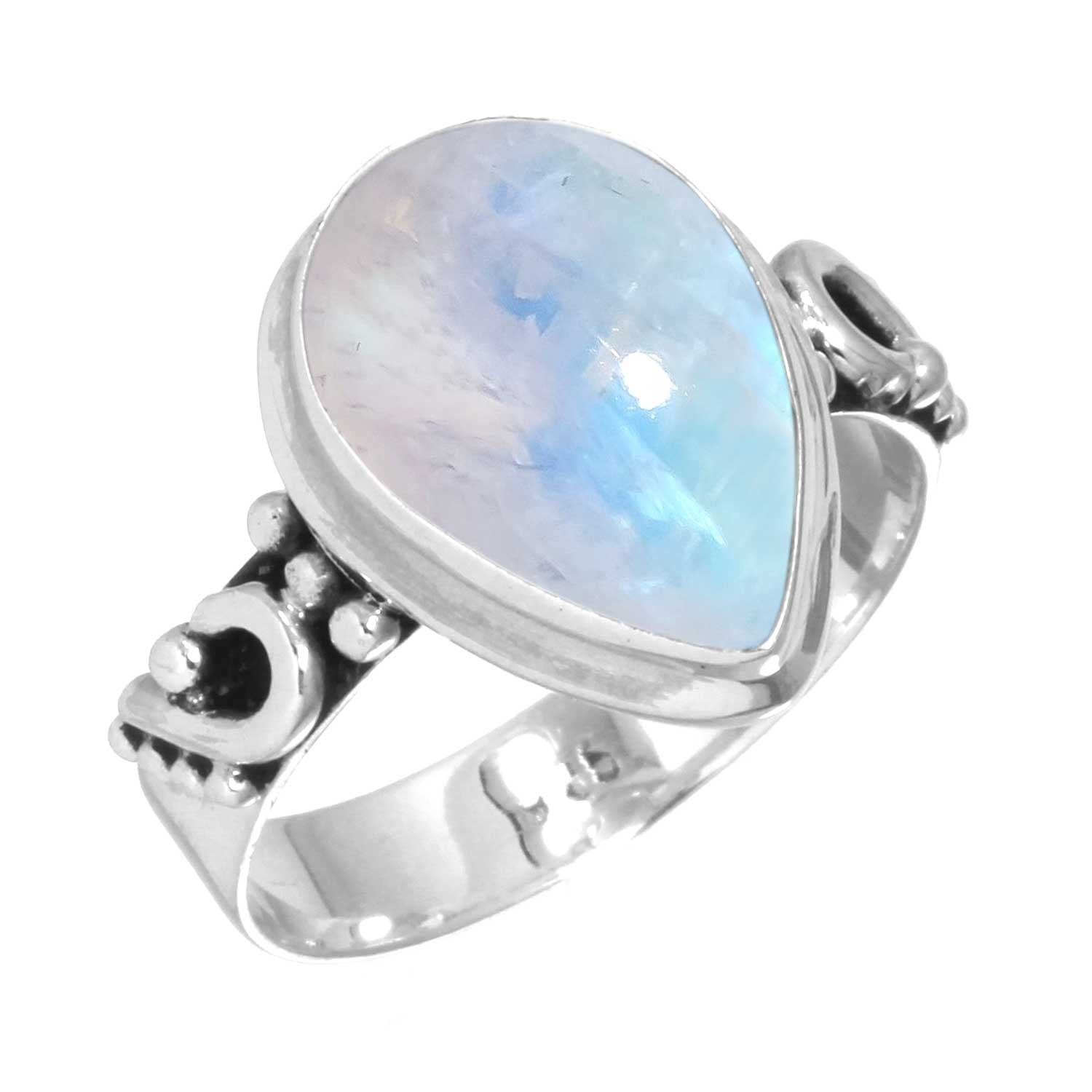 925 Sterling Silver Ring Natural Rainbow Moonstone Handmade Jewelry ...