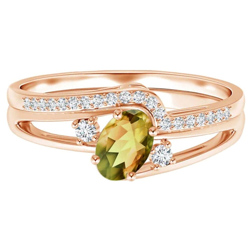 925 Silver Rose Plated 0.55 Ctw Oval Andalusite Stackable Dual Band ...