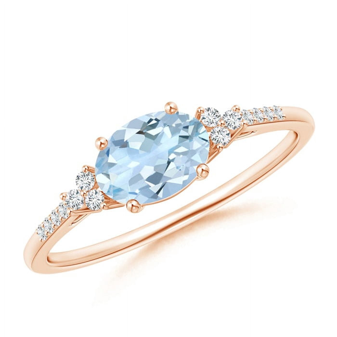 925 Silver Rose Plated 0.75 Ctw Oval Aquamarine Women Love Cluster Ring ...