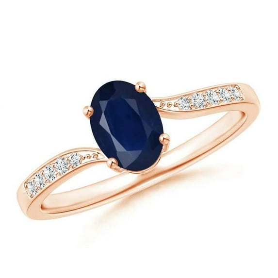 925 Silver Rose Plated 1 Ctw Oval Blue Sapphire Solitaire GIFT FOR HER ...