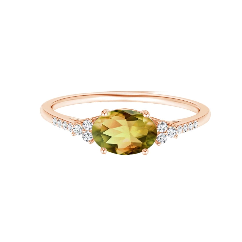 925 Silver Rose Plated 2.5 Ctw Oval Andalusite Horizontal Set Cluster ...