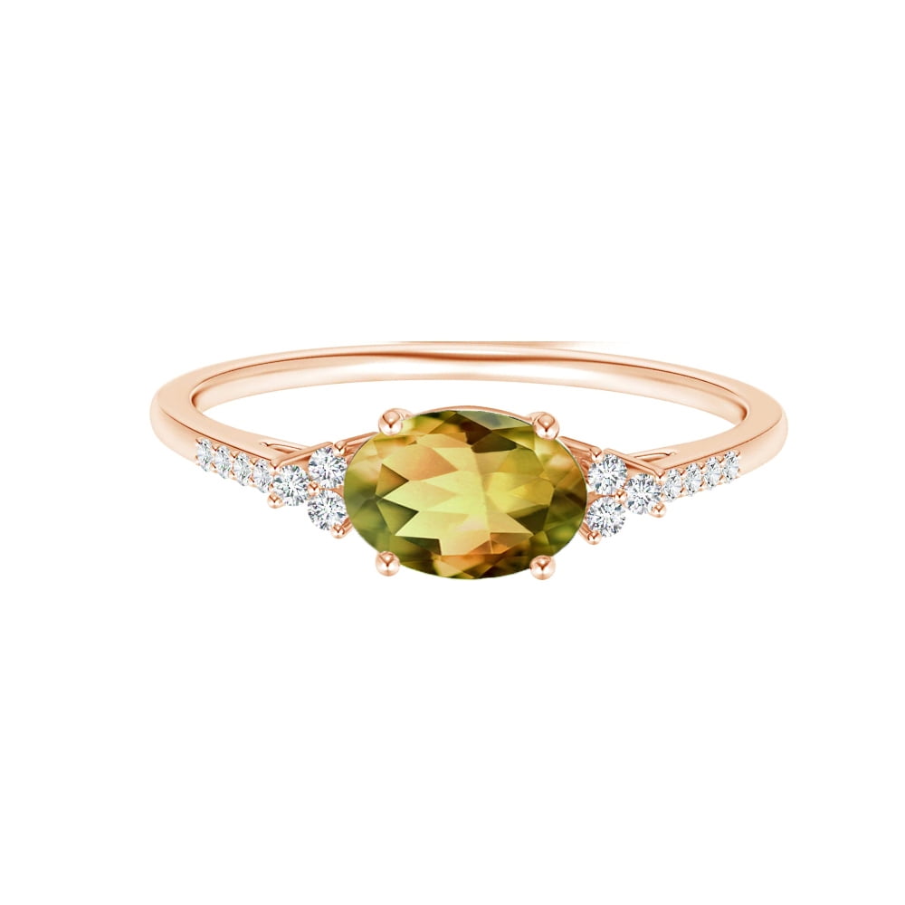 925 Silver Rose Plated 2.5 Ctw Oval Andalusite Horizontal Set Cluster ...