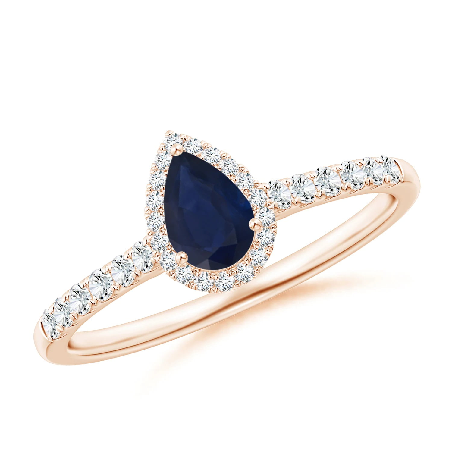 925 Silver Rose Plated Pear 2 Ctw Blue Sapphire Solitaire Accents Ring ...