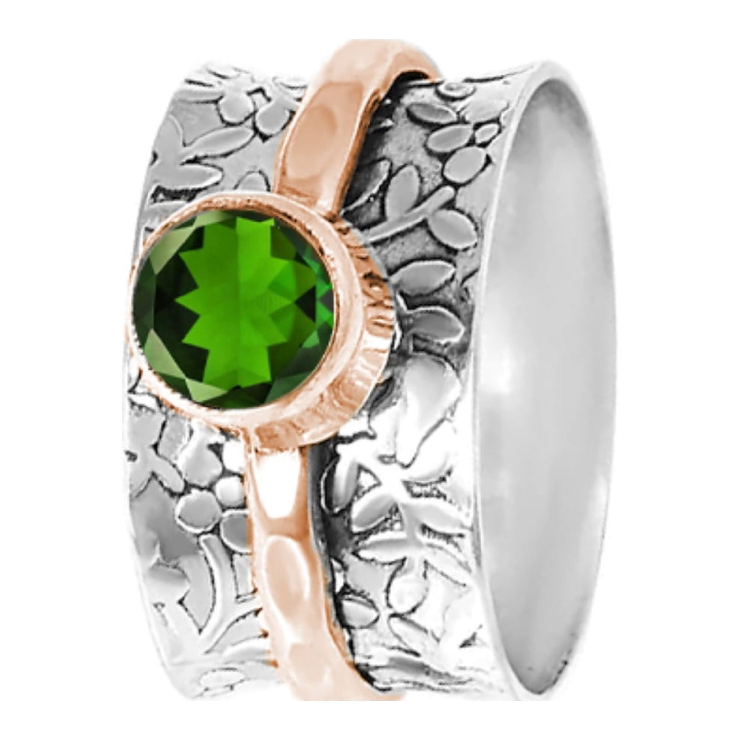 925 Silver Rose Plated Round 5 MM Chrome Diopside Anti Stress Dual Band ...