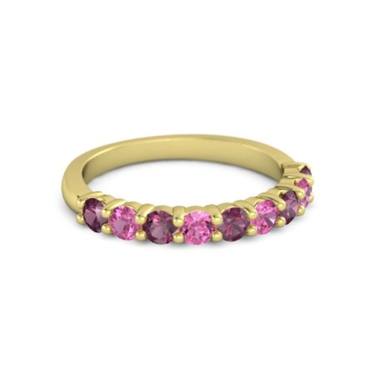 925 Silver Round 2.5MM Rhodolite Pink Tourmaline Eternity Yellow Plated ...