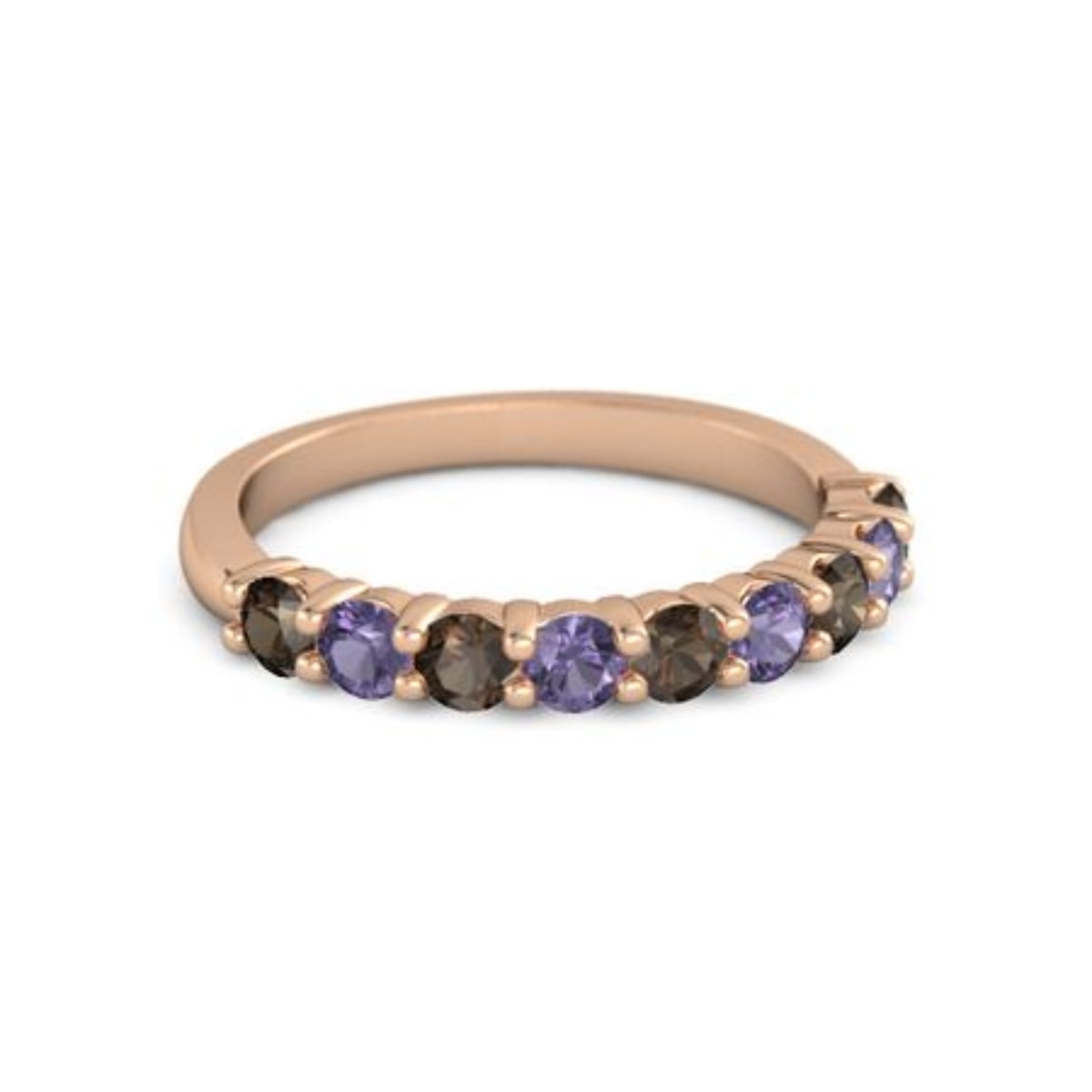 925 Silver Round 2.5MM Smoky Quartz Iolite Eternity Rose Plated Women ...