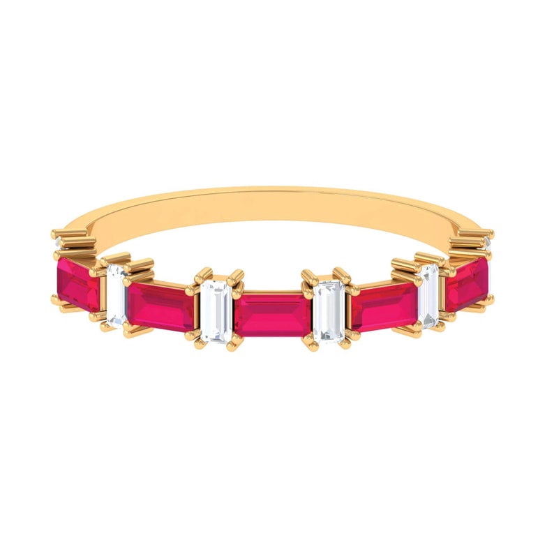 925 Silver Ruby Baguette Cut Eternity Ring, 14K Solid Gold Half ...