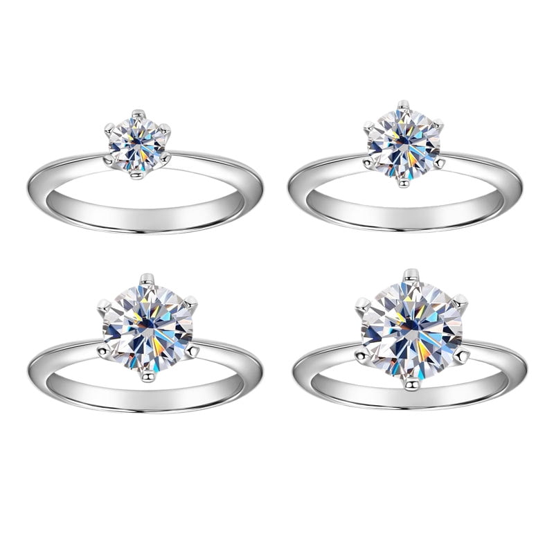 925 Silver Six-Prong Moissanite Ring, Sterling Silver Solitaire Ring ...