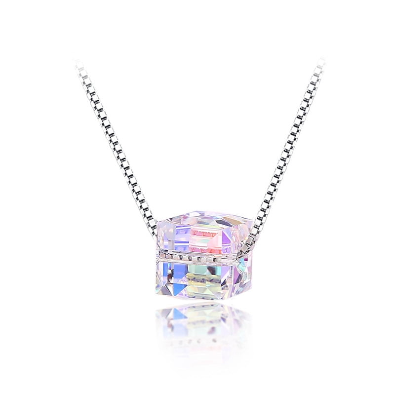 925 Silver Sugar Cube Necklace Aurora Cube Clavicle Chain Transfer ...