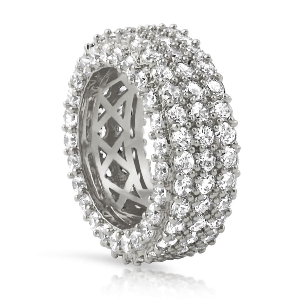 .925 Silver Triple Ice Decker 360 CZ Eternity Hip Hop Ring Band in Rhodium - Walmart.com