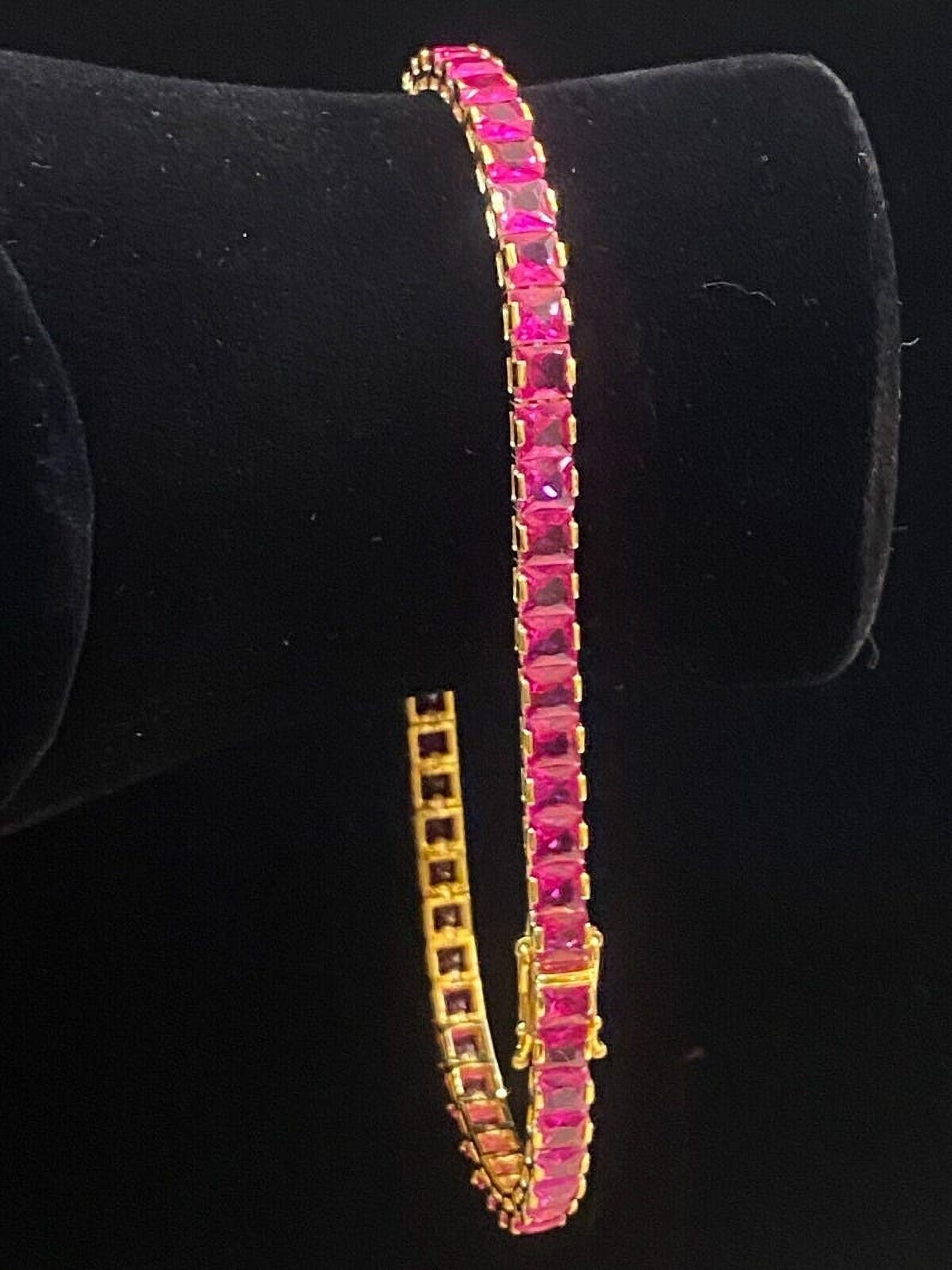 925 Square Ruby Women Tennis Bracelet in Silver With GB lock , Gift For Anniversary, Antique ...