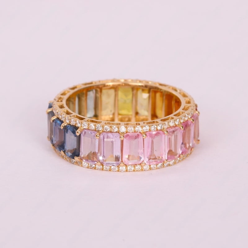 925 Starling Silver Octagon Malti Sapphire Gemstone Ring, Yellow Plated ...
