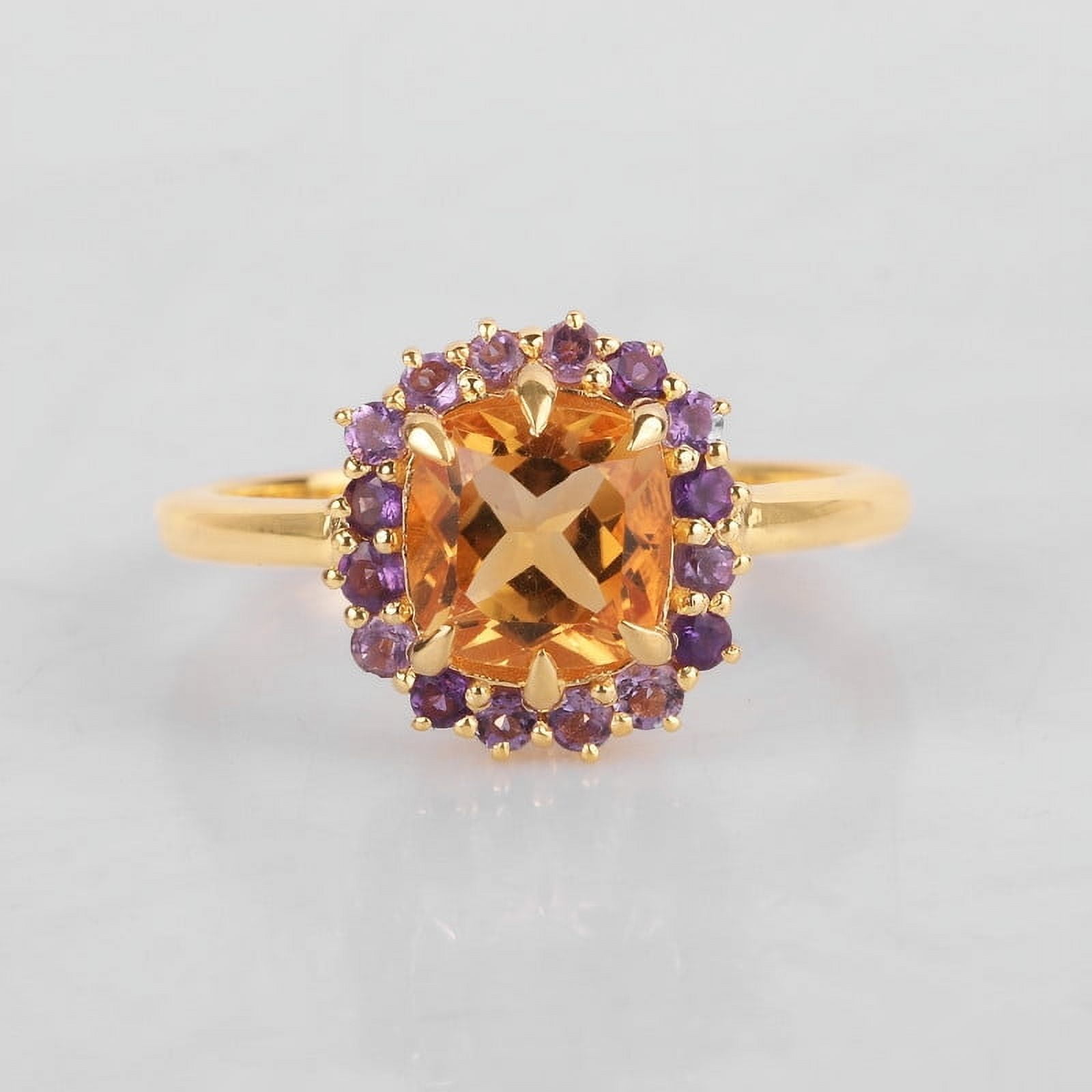 925 Starling Silver Orange Sapphire and Halo Amethyst Bridal Band Ring ...