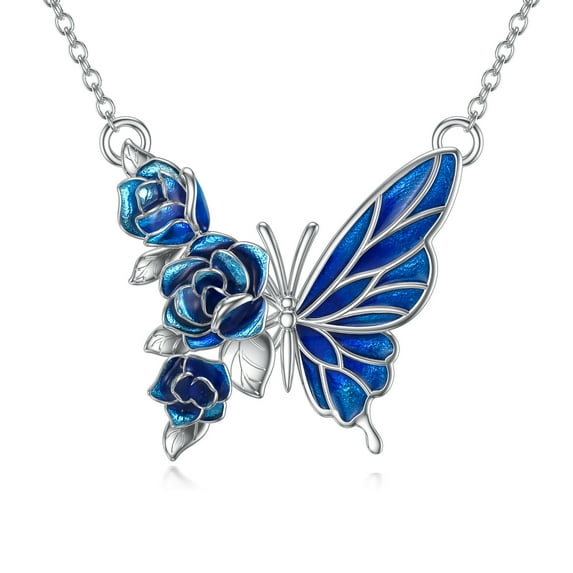 925 Stelring Silver Blue Butterfly Pendant Necklace Butterfly Jewelry ...