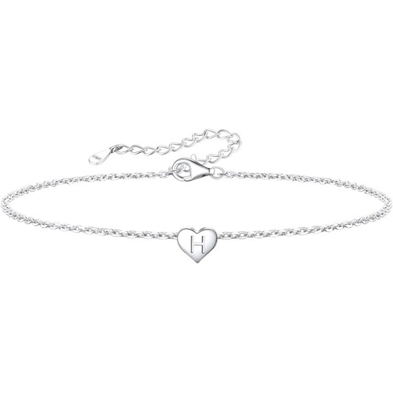 925 Sterling Initial Anklets for Women, Dainty Heart Anklet A-Z Letter ...