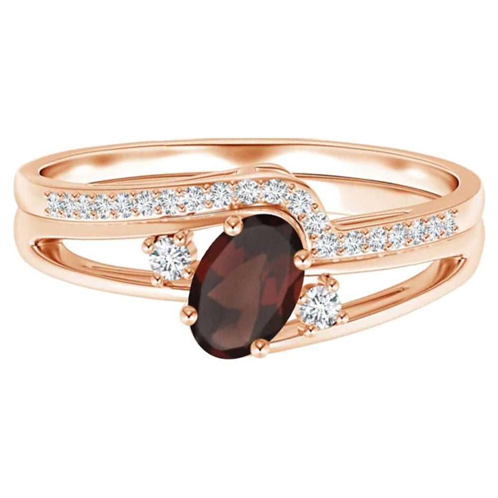 925 Sterling Silver 0.55 Ctw Oval Garnet Stackable Women Dual Band Wedding Ring - Walmart.com
