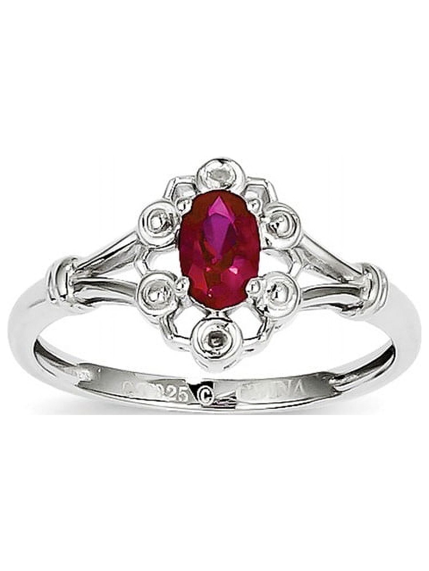 925 Sterling Silver (.02cttw) Simulated Ruby and Diamond Ring - Walmart.com