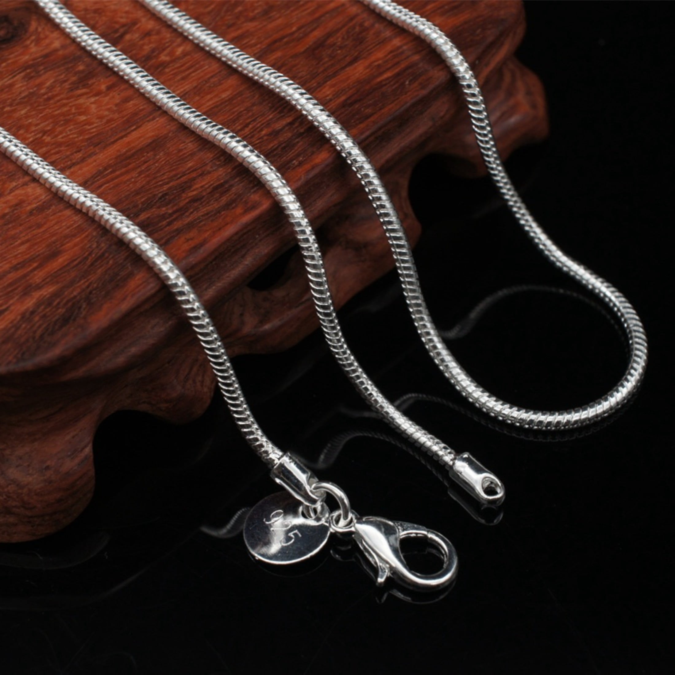 925 Sterling Silver 1/2/3mm Snake Chain Lobster Clasp Necklace Fashion ...