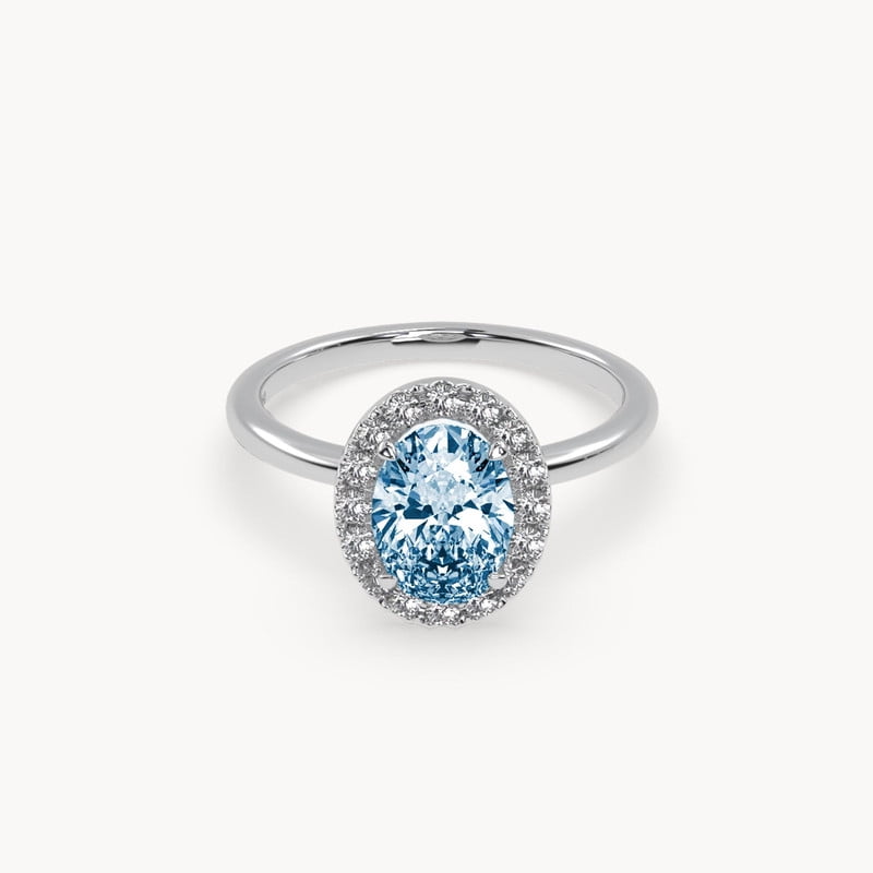 925 Sterling Silver 1.5 CT Oval Cut Lab Grown Vivid Blue Diamond Halo ...