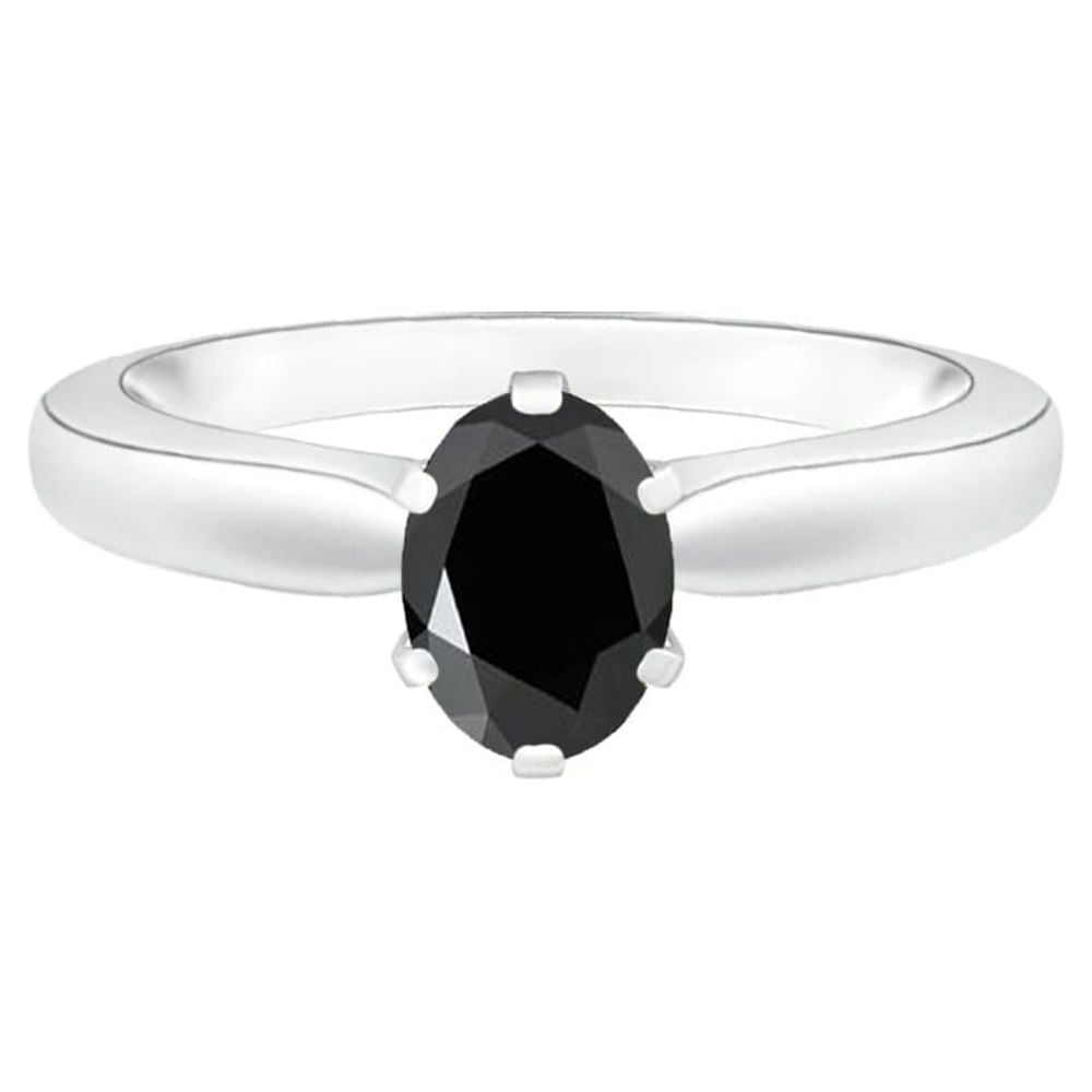 925 Sterling Silver 1 Ctw Oval Black Spinel 6-Prong Solitaire Women ...