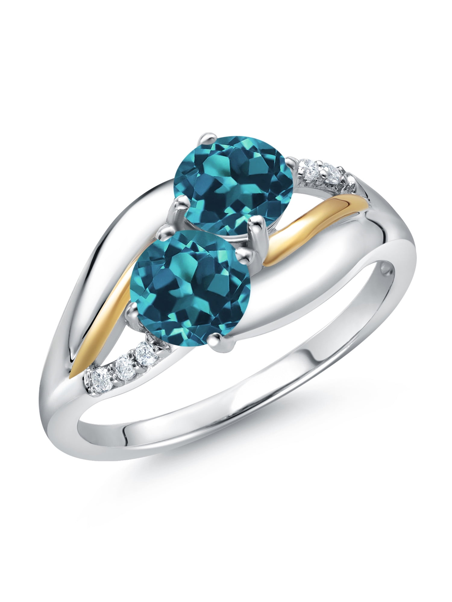 925 Sterling Silver and 10K Yellow Gold London Blue Topaz and White Lab ...