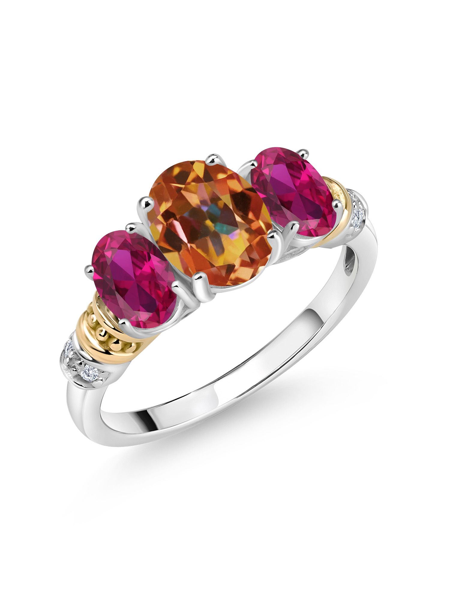 925 Sterling Silver and 10K Yellow Gold Oval Ecstasy Mystic Topaz Red ...