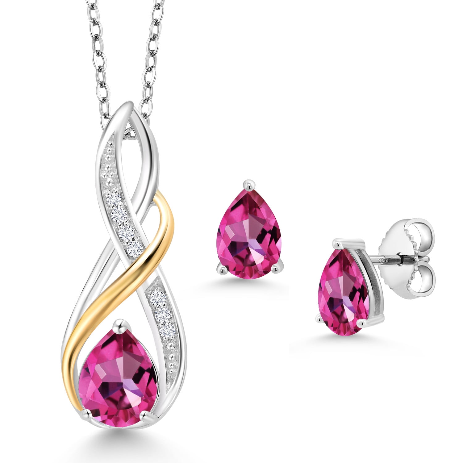 925 Sterling Silver and 10K Yellow Gold Pear Shape Pure Pink Mystic ...
