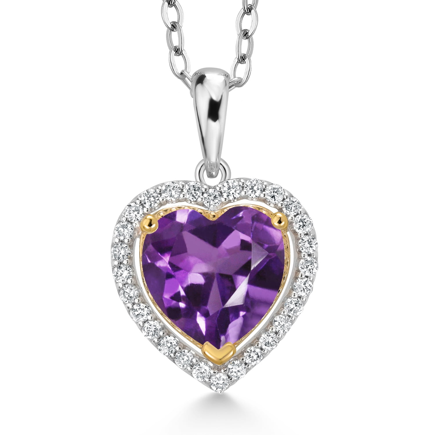 925 Sterling Silver and 10K Yellow Gold Purple Amethyst and White Lab ...