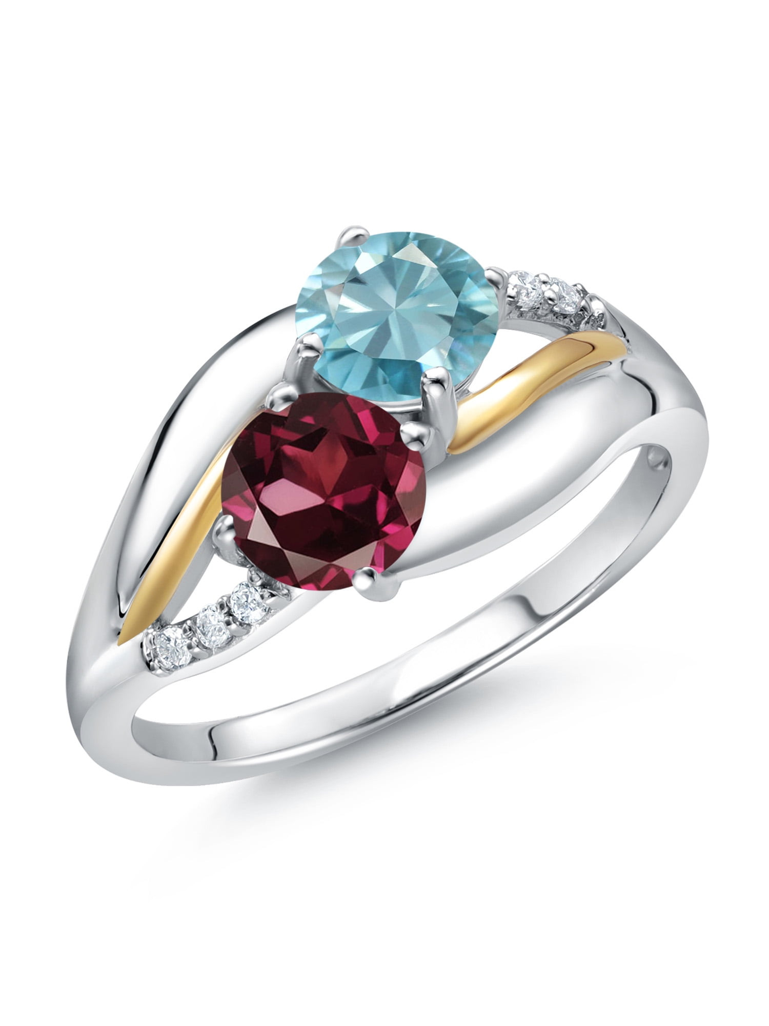 925 Sterling Silver and 10K Yellow Gold Red Rhodolite Garnet Blue ...