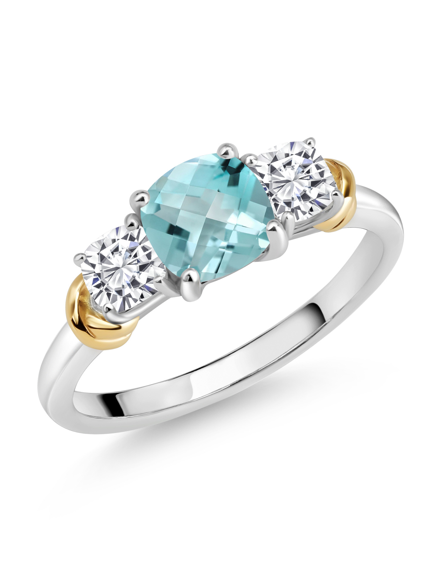 925 Sterling Silver and 10K Yellow Gold Sky Blue Topaz and White ...
