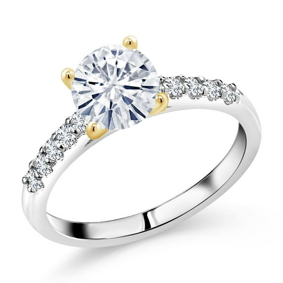 Gem Stone King 925 Sterling Silver and 10K Yellow Gold White Moissanite ...