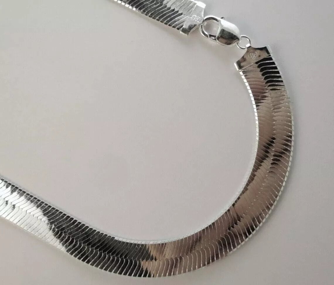 925 Sterling Silver 12mm Solid Flat Herringbone Silver Chain - Walmart.com