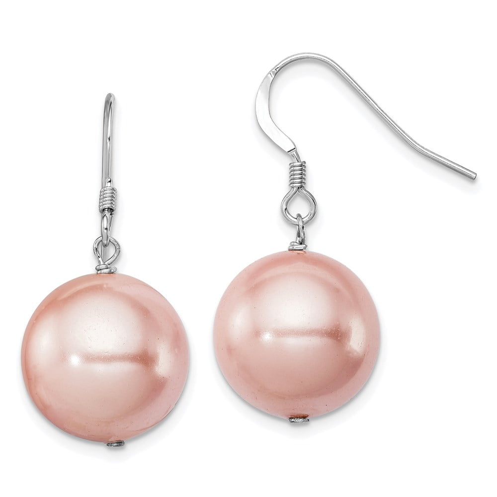 925 Sterling Silver 14-15mm Pink Shell Bead Dangle Earrings Fine Jewelry For Women Gifts For Her ...