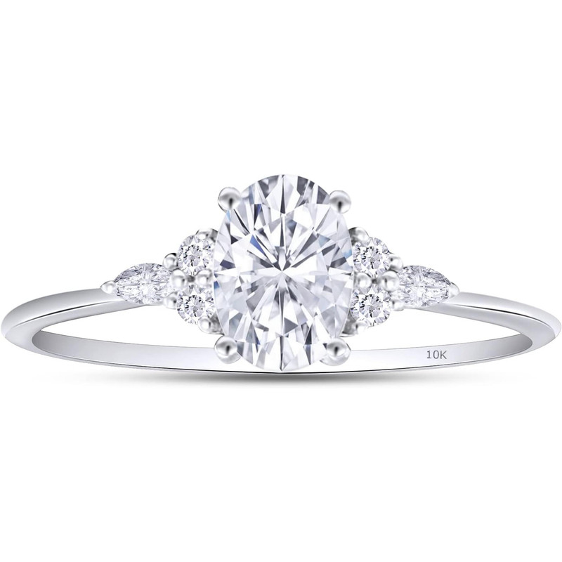 925 Sterling Silver 14K White Gold Finish Oval Cut White Diamond ...