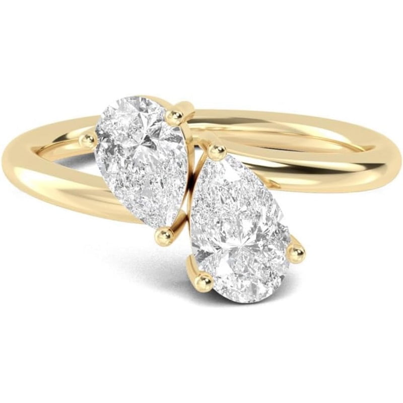 925 Sterling Silver 14K Yellow Gold Plating Pear Cut White Diamond Toi ...