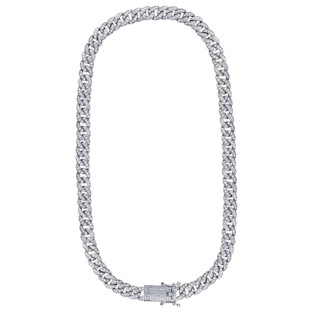 925 Sterling Silver 18.21ct Moissanite 9mm Comfort Curb Chain Necklace ...