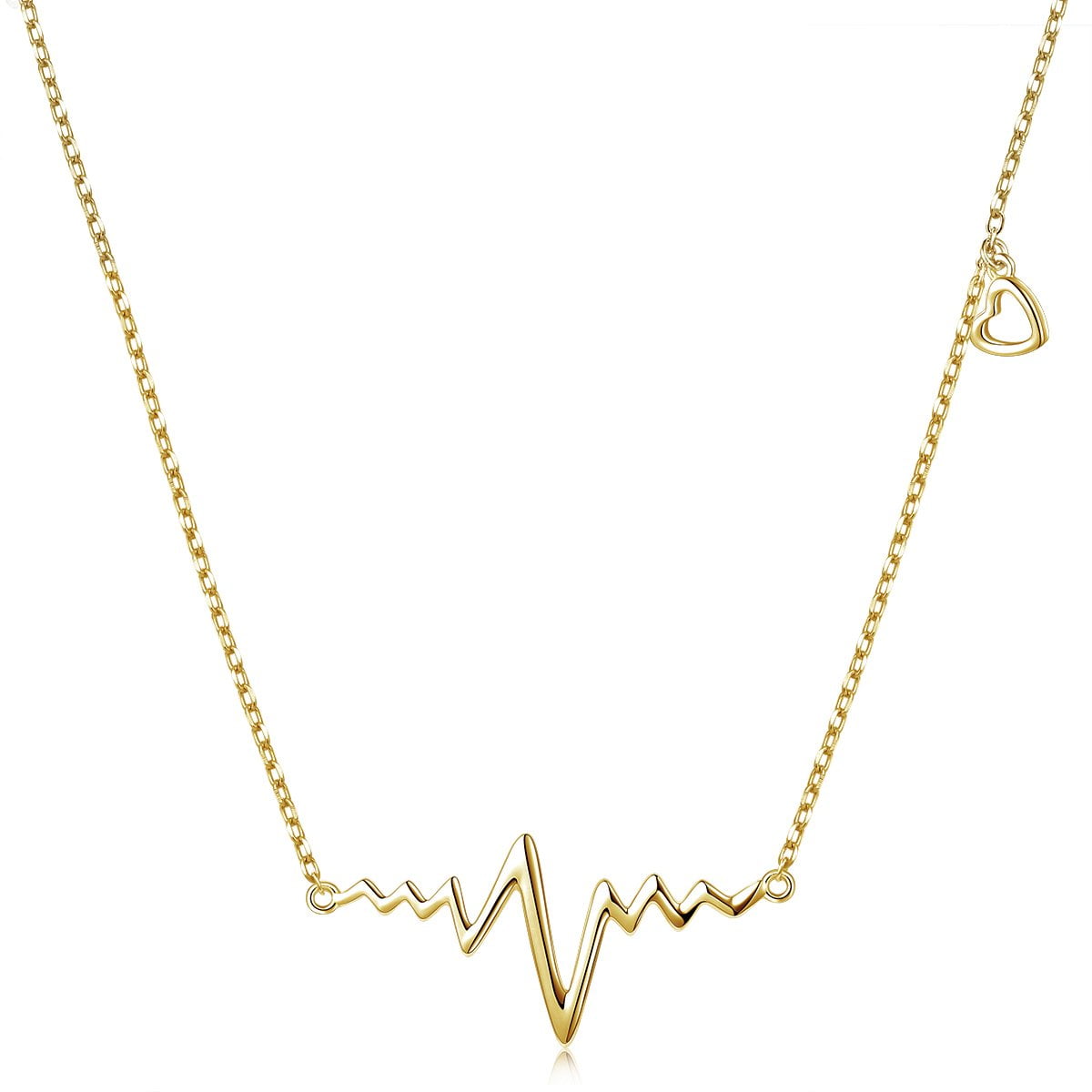 925 Sterling Silver 18k Gold Plated Life Line Heart EKG Golden ...