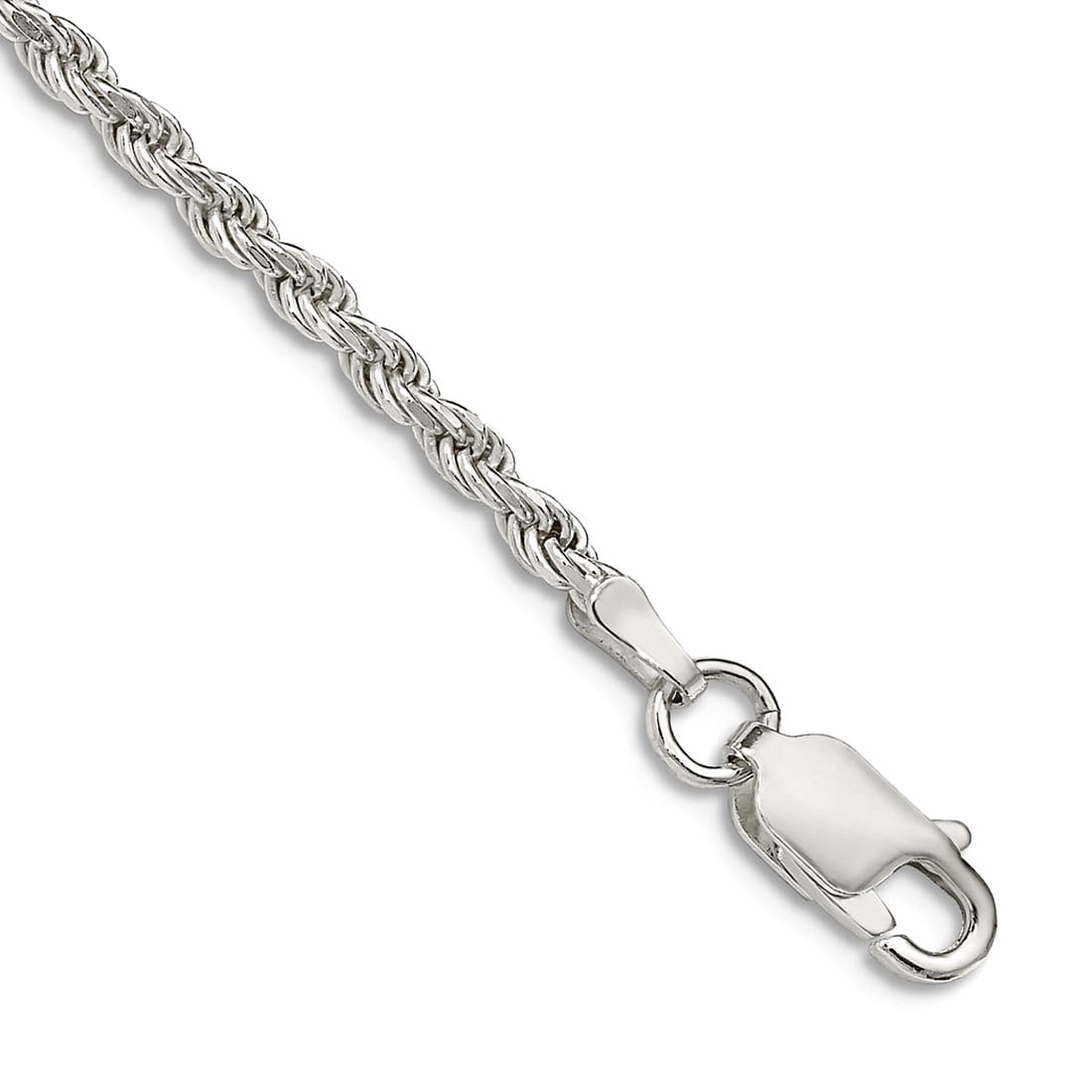 925 Sterling Silver 2.25mm Sparkle-Cut Rope Chain Anklet 10 Inch Anklet ...