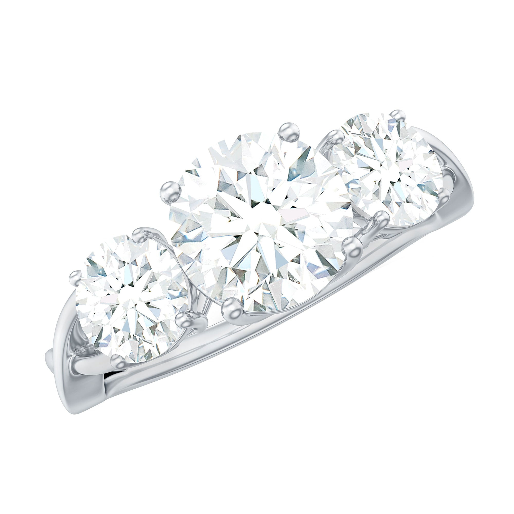 925 Sterling Silver 2.4 Carat Round Moissanite Three Stone Women Wedding Engagement Promise Ring ...