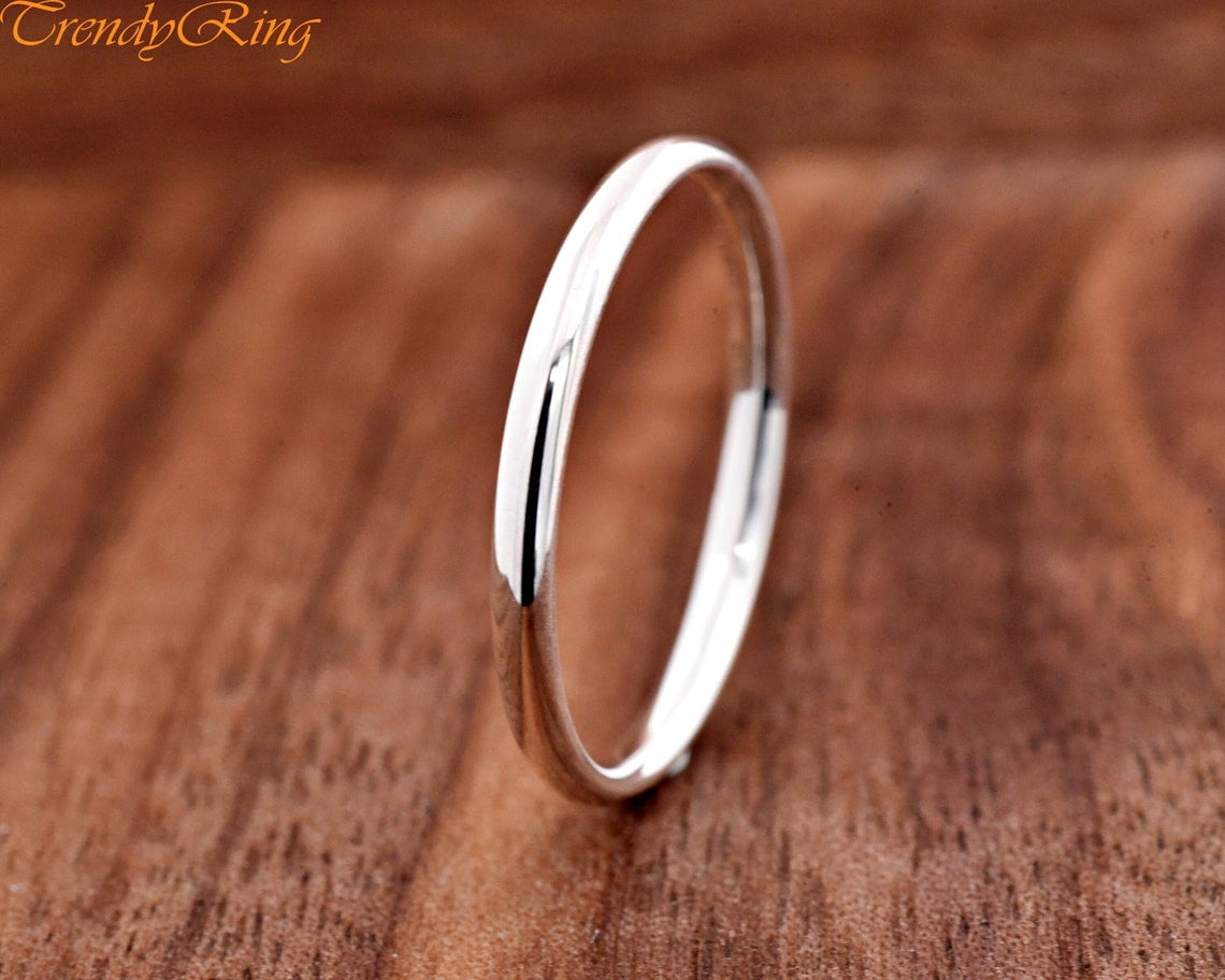 925 Sterling Silver 2mm Dome Wedding Band – Thin High Polish Minimalist Engagement Ring for Men ...