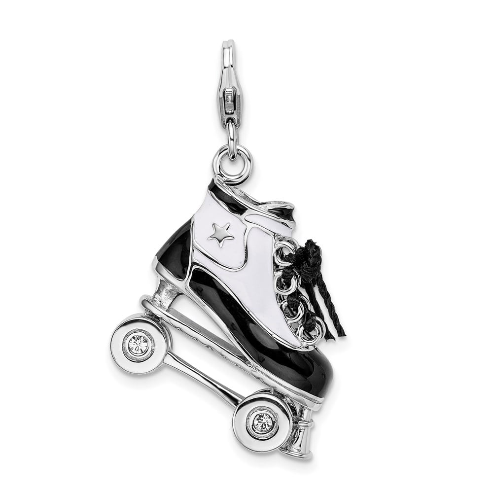 925 Sterling Silver 3-D Enameled Roller Skate with Lobster Clasp Charm Pendant Fine Jewelry For ...